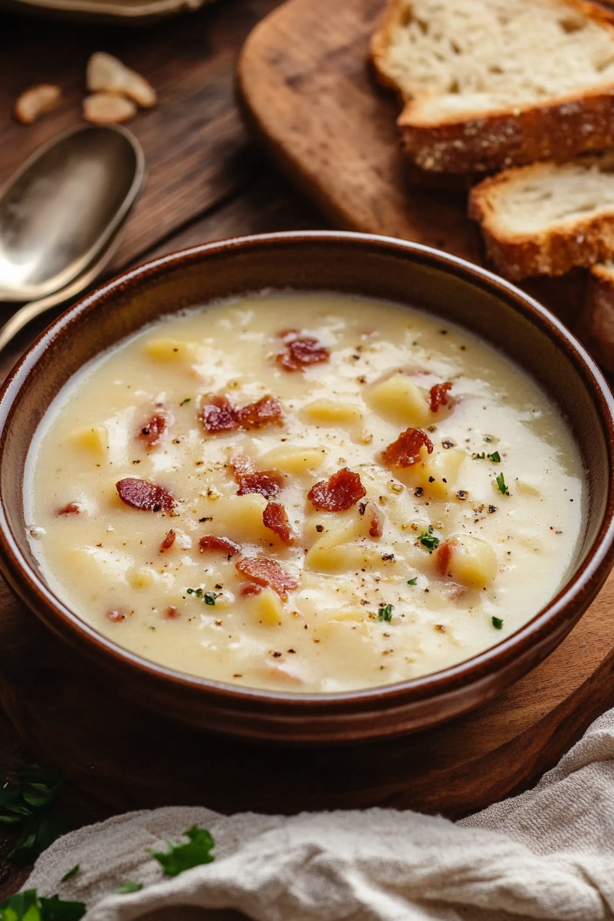 Potato and Bacon Soup with Cheesy Toast and Bacon Recipe